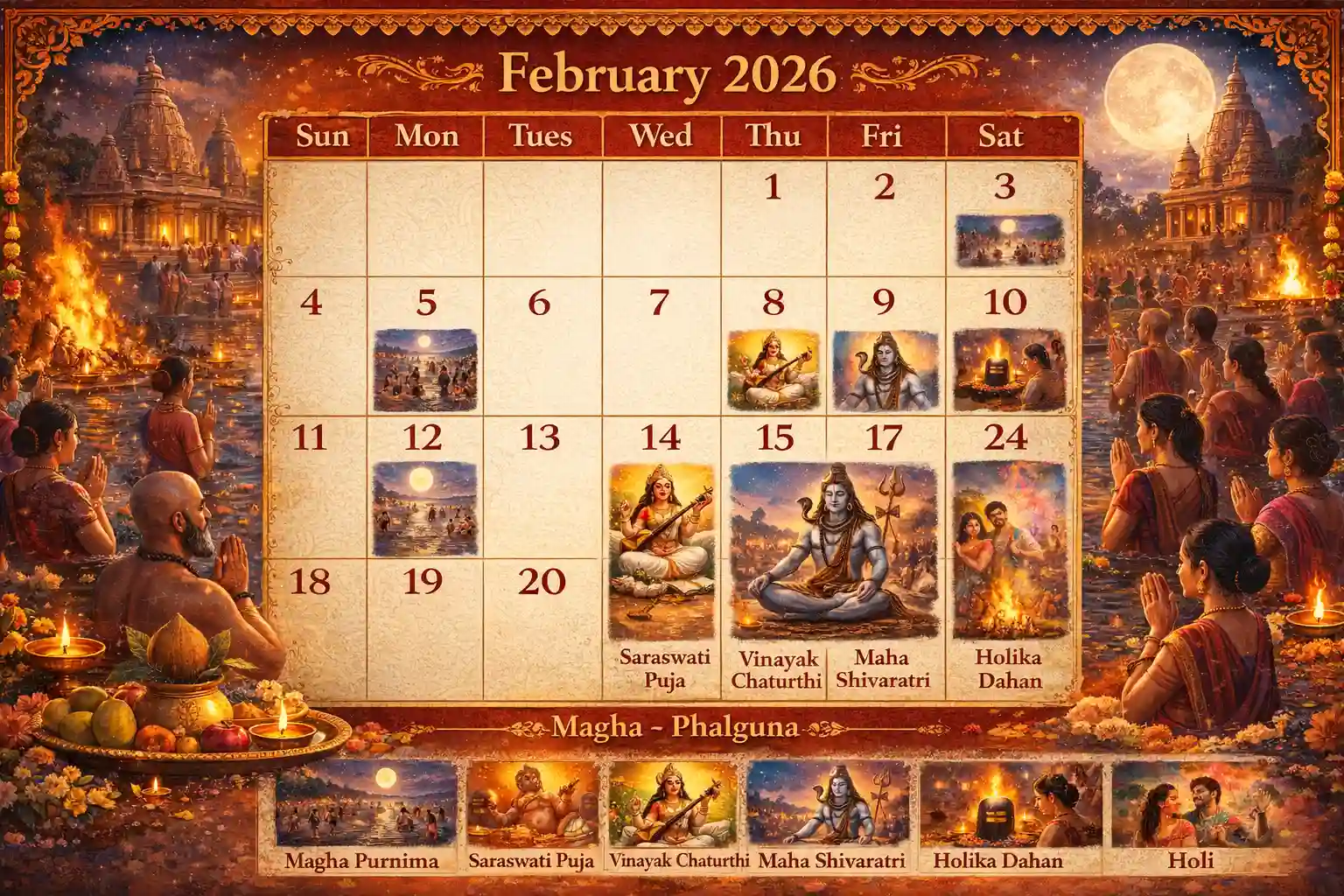 February 2026 Hindu Festivals: Maha Shivaratri, Holi & More