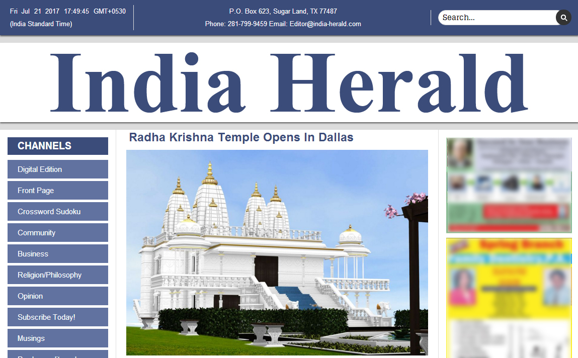 India Herald: Radha Krishna Temple Opens | RKTemple